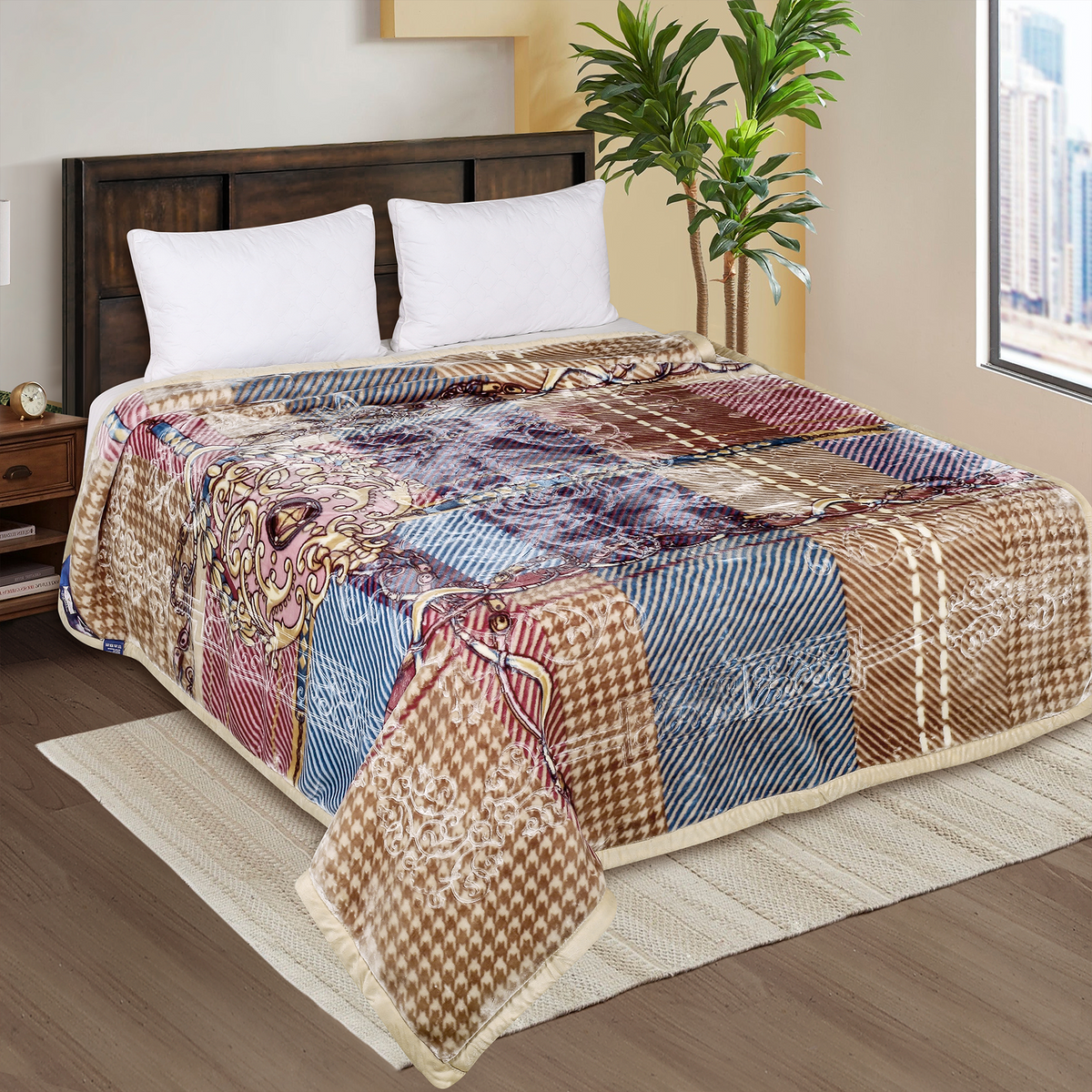 YETI WINTER DOUBLE BED DOUBLE LAYERED BLANKET - LIGHT GREY AND BROWN ...